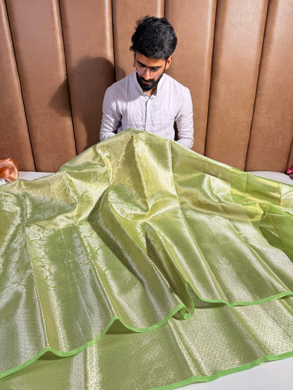 Dual Shaded Metallic Touch Glass Tissue Silk Banarasi Saree