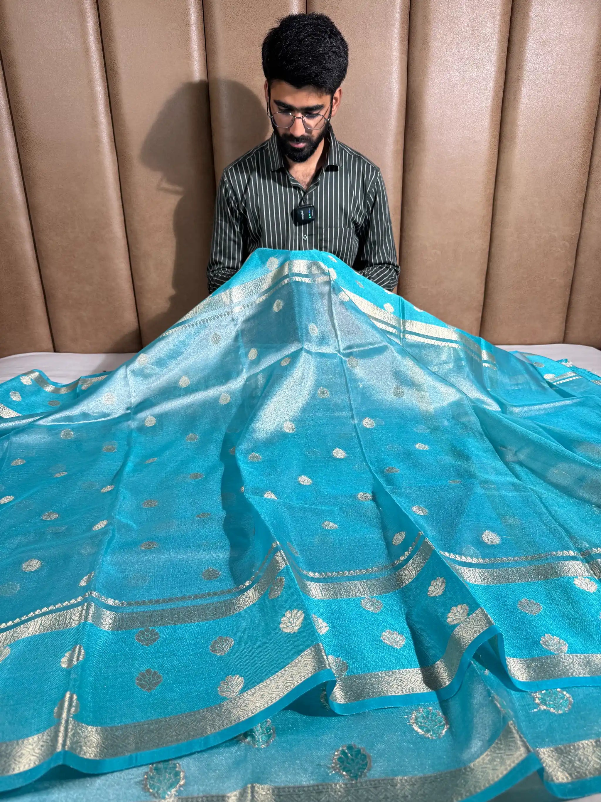Metallic Firozi Blue Tissue Silk Banarasi Saree