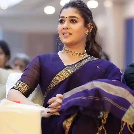 Nayanthara Ma’am Inspired Soft Katan Silk Golden Zari Diamond Buti Sar